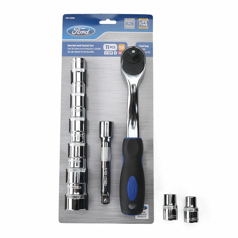 Ford Tools Ratchet and Socket Set 1/2" 11 PC SAE | THE MANCAVE GARAGE