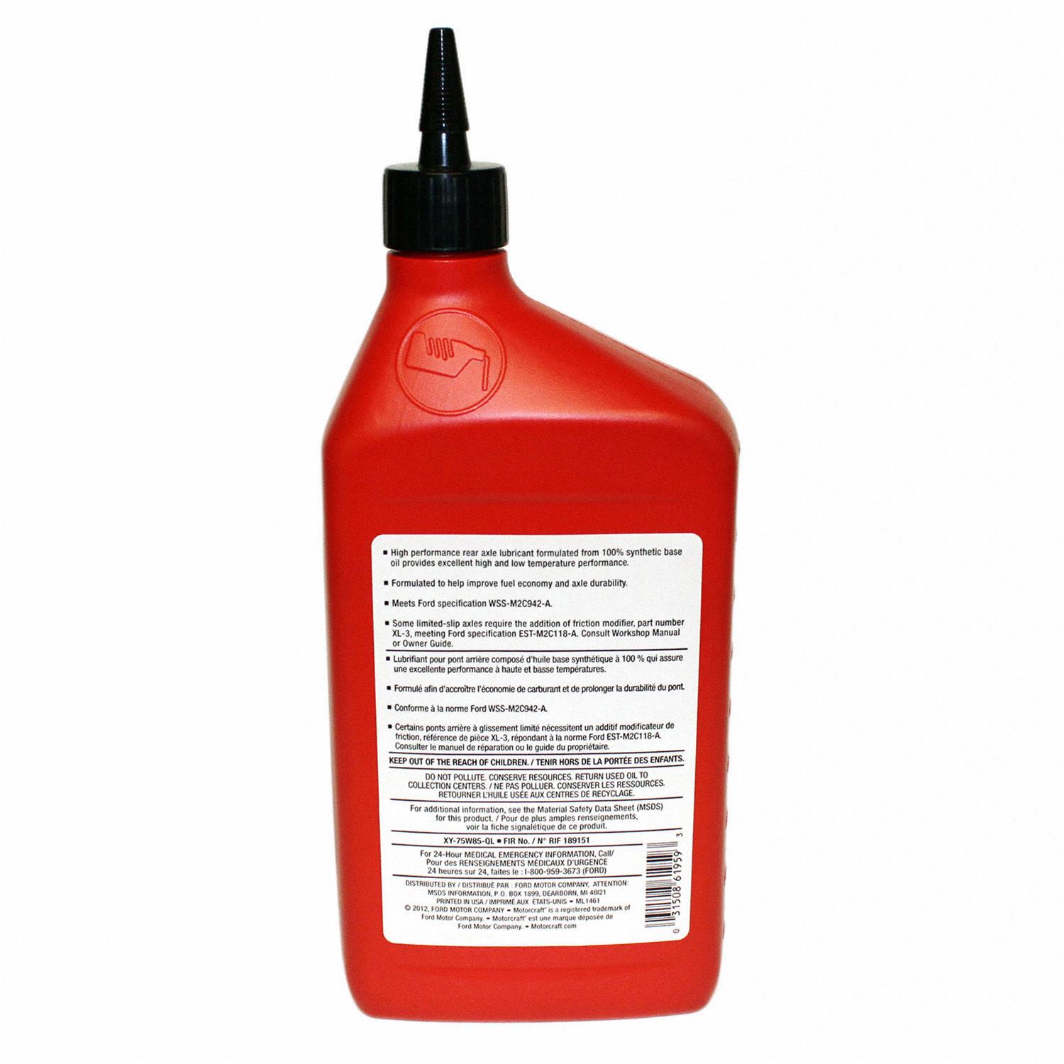Motorcraft SAE 75W-85 Mustang Axle Premium Synthetic Hypoid Gear Oil ...